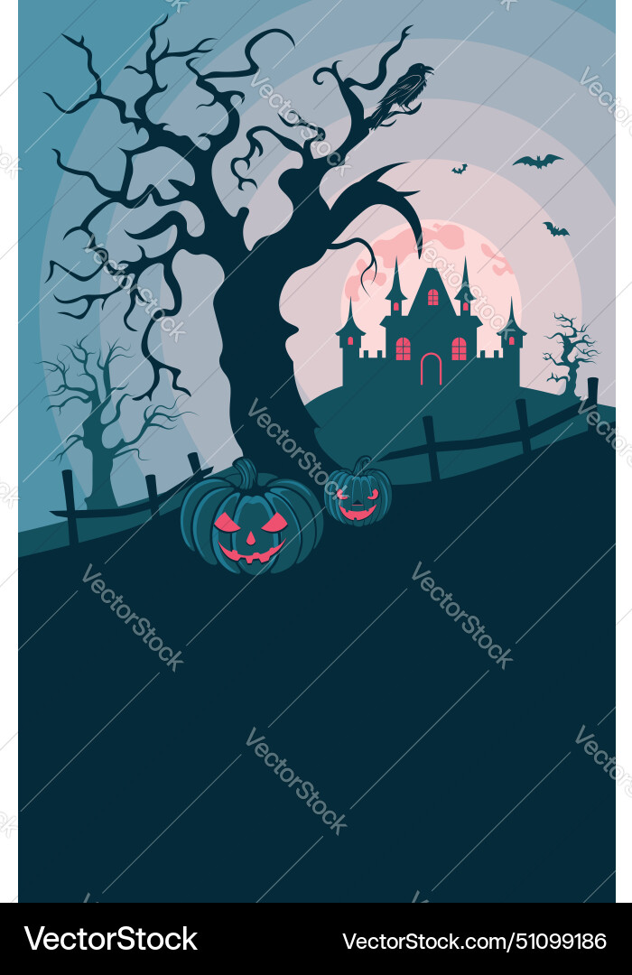 Halloween pumpkins and house Royalty Free Vector Image