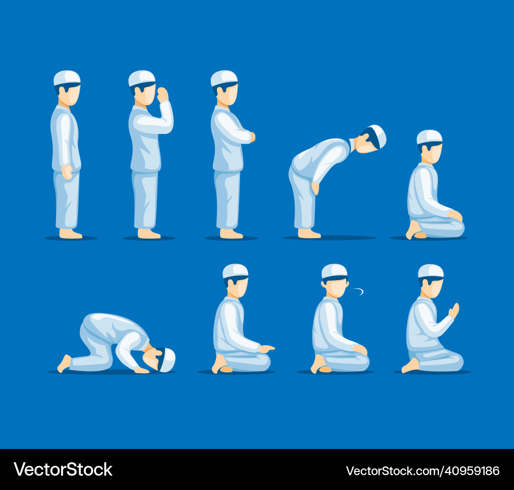 Muslim male pray pose instruction symbol set Vector Image