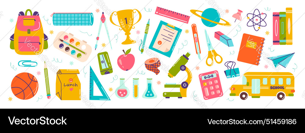 School elements set flat Royalty Free Vector Image