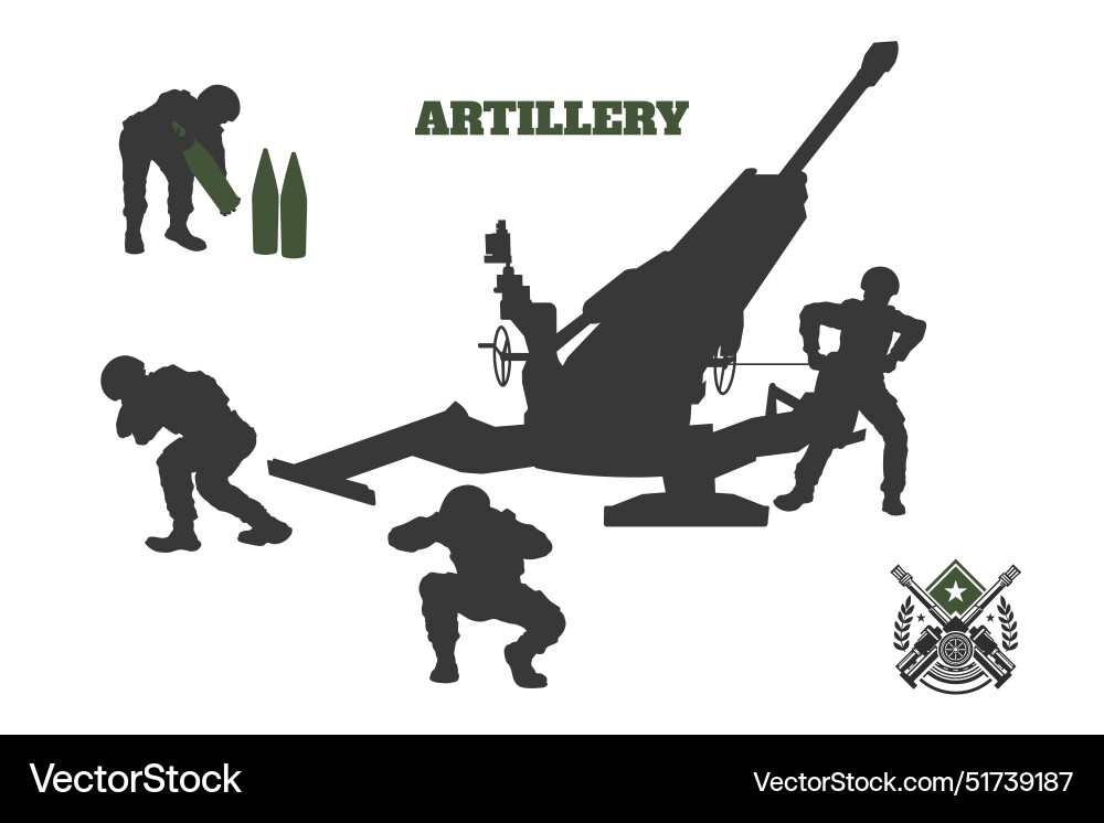 Artillery division isolated silhouette military Vector Image