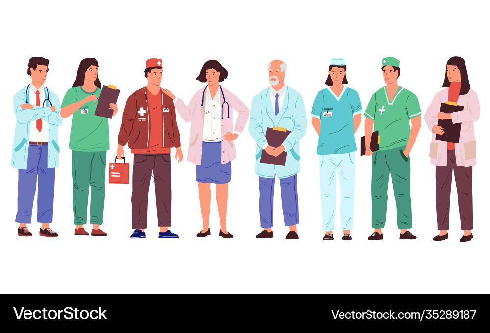 Cartoon doctors medical workers in uniforms Vector Image