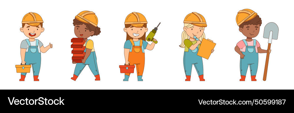 Kids builder character wearing uniform and hardhat