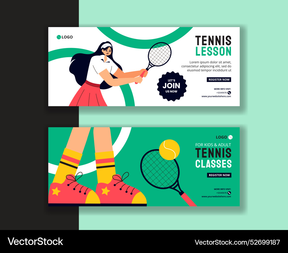 Tennis player sport horizontal banner flat Vector Image