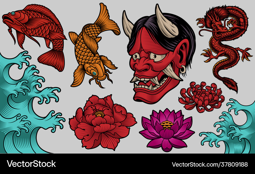 A set for japanese theme Royalty Free Vector Image