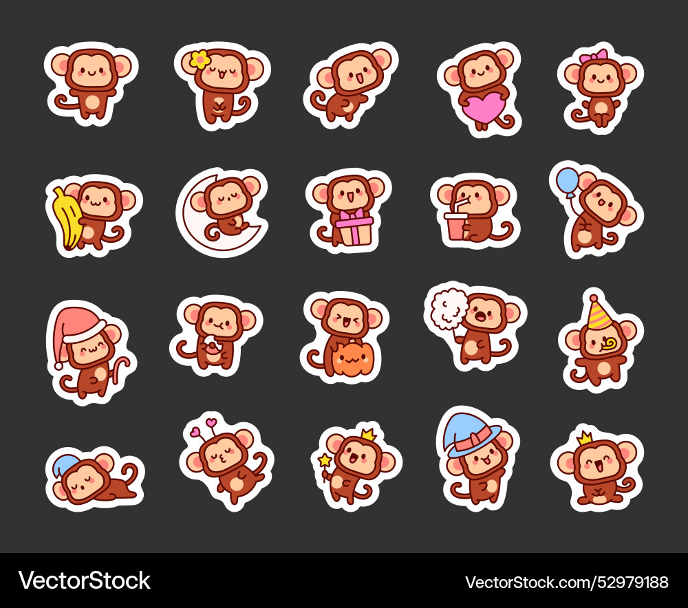 Adorable kawaii monkey sticker bookmark funny Vector Image
