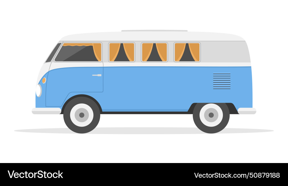 Blue and gray retro van car on a white background Vector Image