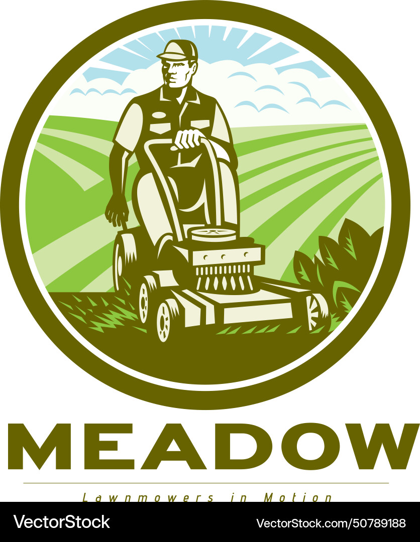 Meadow landscaping mowing service logo Royalty Free Vector