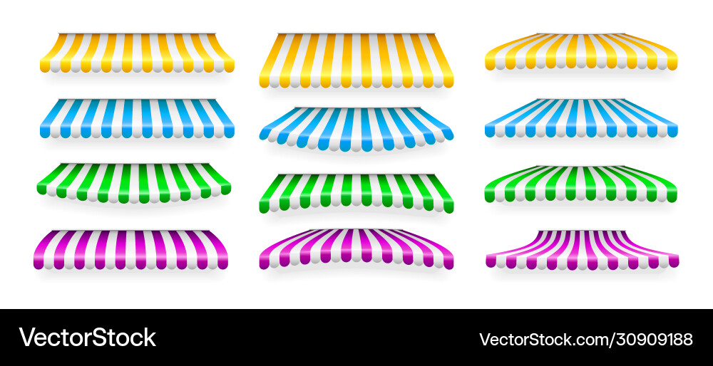 Realistic striped shop sunshade store awning Vector Image