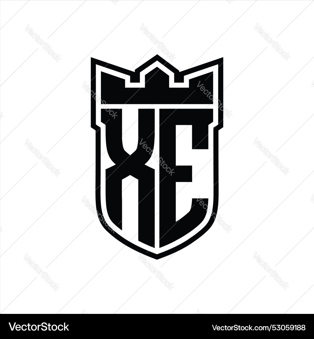 Xe logo shield shape with geometric crown inside Vector Image