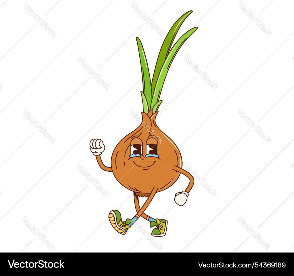 Cartoon groovy onion vegetable funky character Vector Image