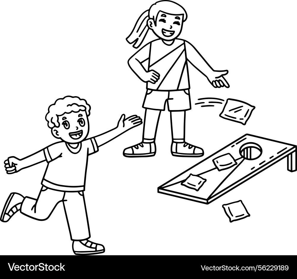 Cornhole children playing isolated coloring page Vector Image