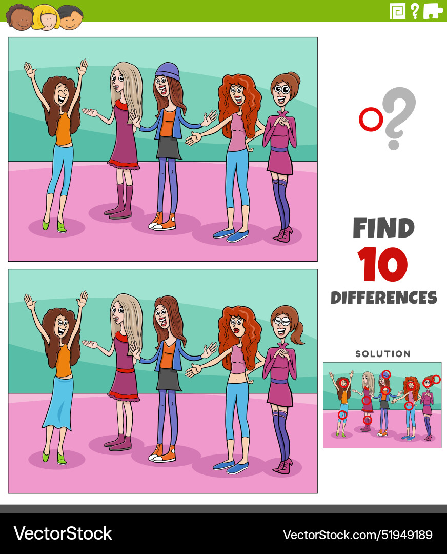 Differences activity with cartoon young women Vector Image