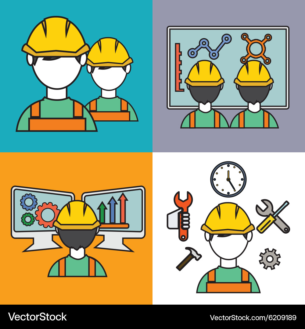 Engineer construction manufacturing workers set Vector Image