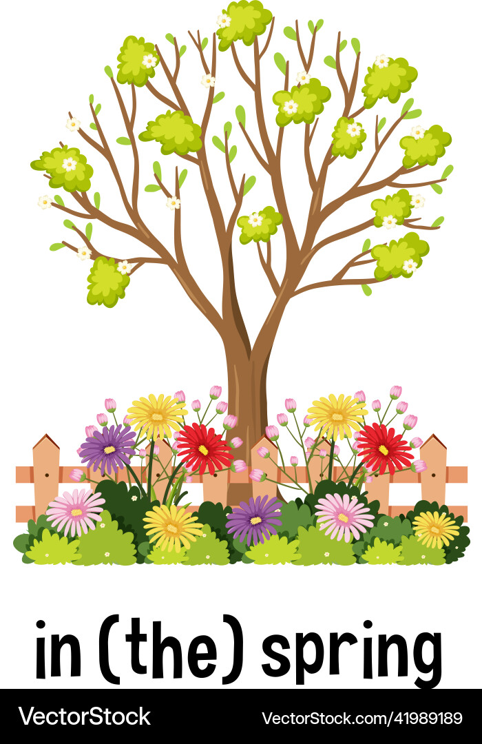 Englisch prepositions of time with spring szene Vektorbild