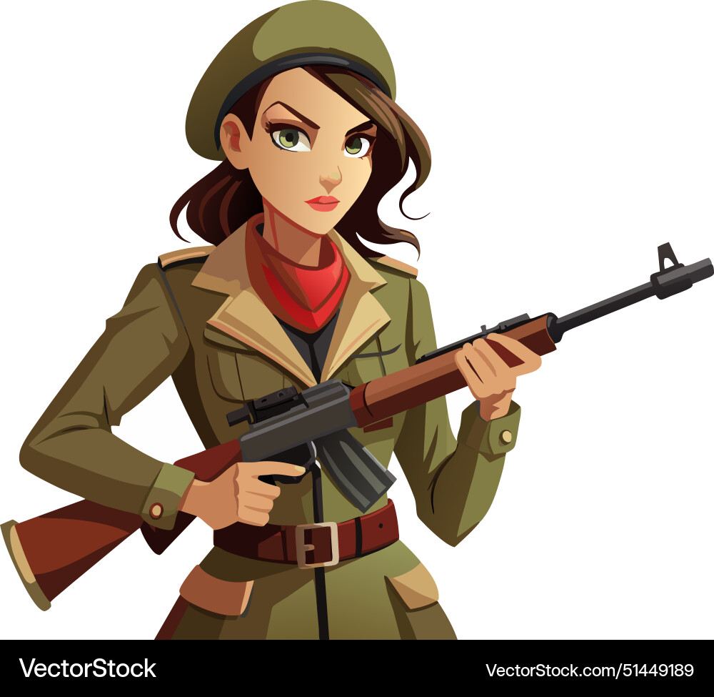 Female Soldier In Uniform With Machine Gun Vector Image