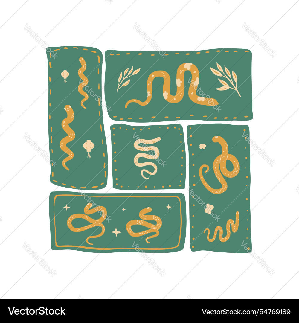 Green snake chinese new years square emblem Vector Image