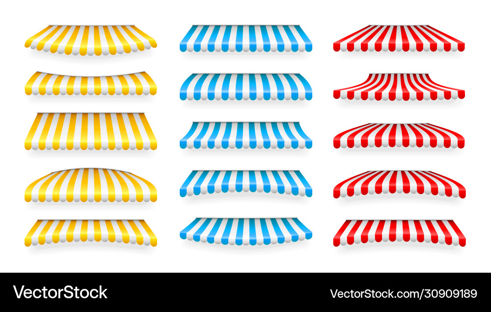 Realistic striped shop sunshade store awning Vector Image