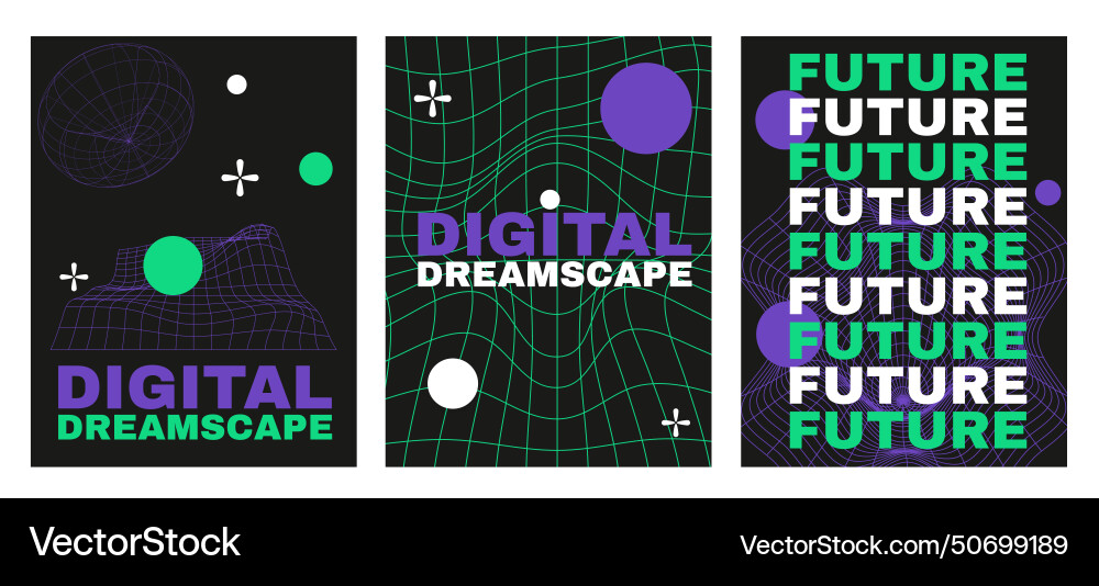 Retro futuristic vibe flyers set Royalty Free Vector Image