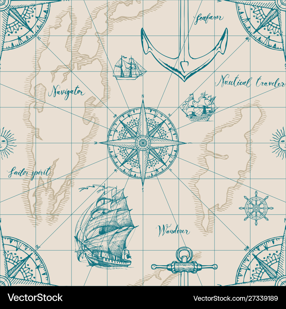 Vintage seamless background on theme travel Vector Image