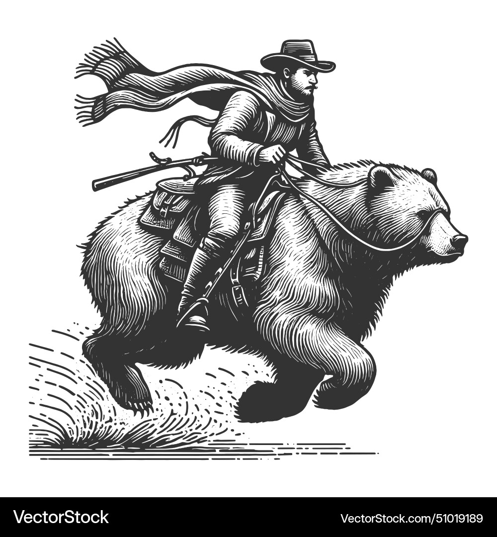 Wild west cowboy riding bear Royalty Free Vector Image