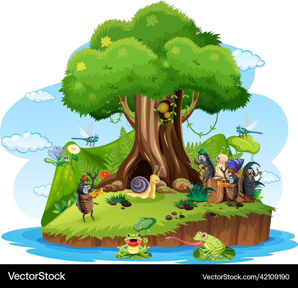Cartoon insect and beetle in the forest Royalty Free Vector