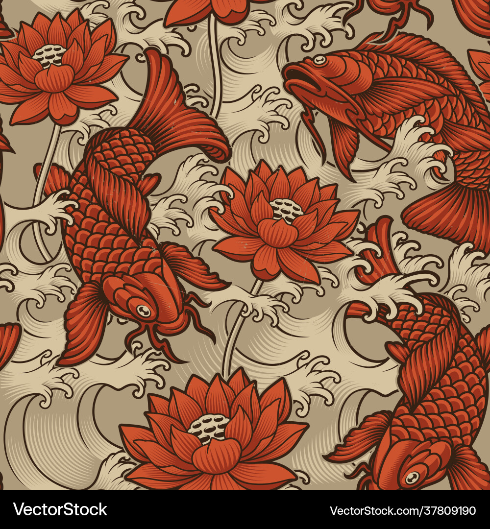 Seamless background with koi fish japanese style Vector Image