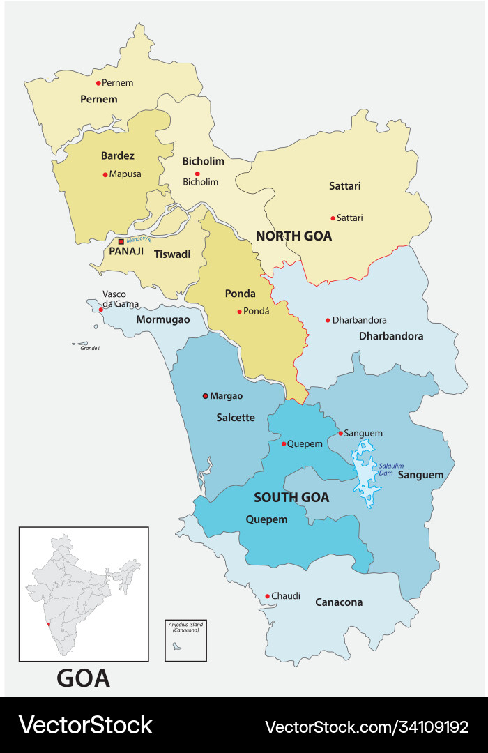 Administrative map goa india Royalty Free Vector Image