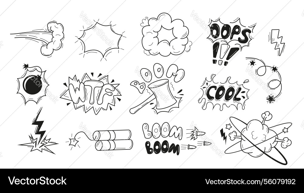 Boom effects and explosion elements comic Vector Image