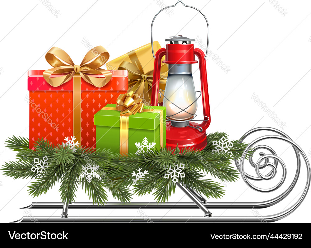 Christmas sledge with red lamp Royalty Free Vector Image
