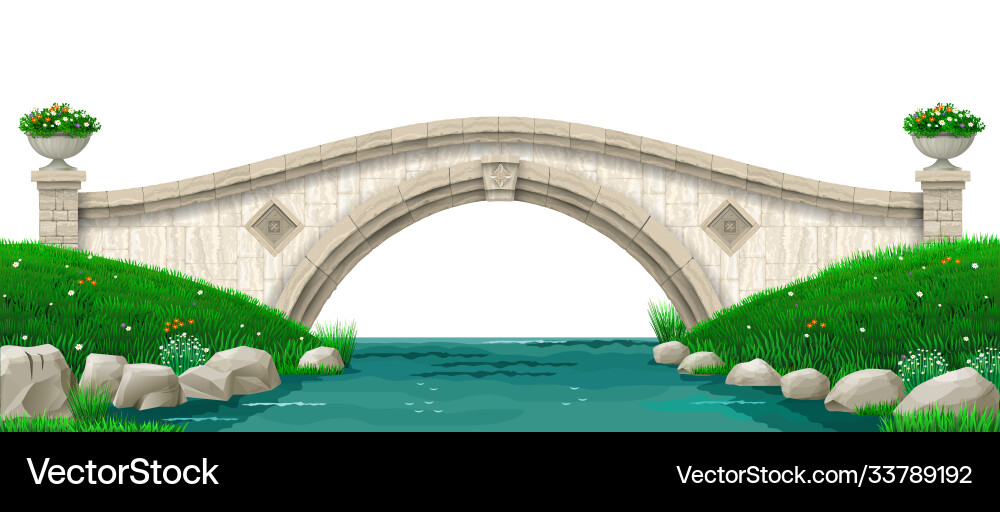 Old stone bridge over stream Royalty Free Vector Image