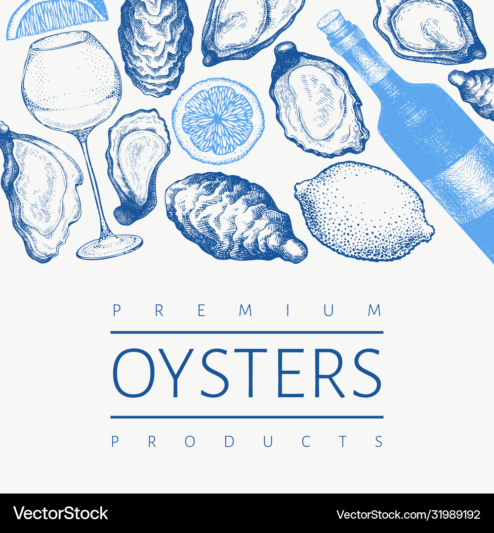 Oysters design template hand drawn seafood Vector Image
