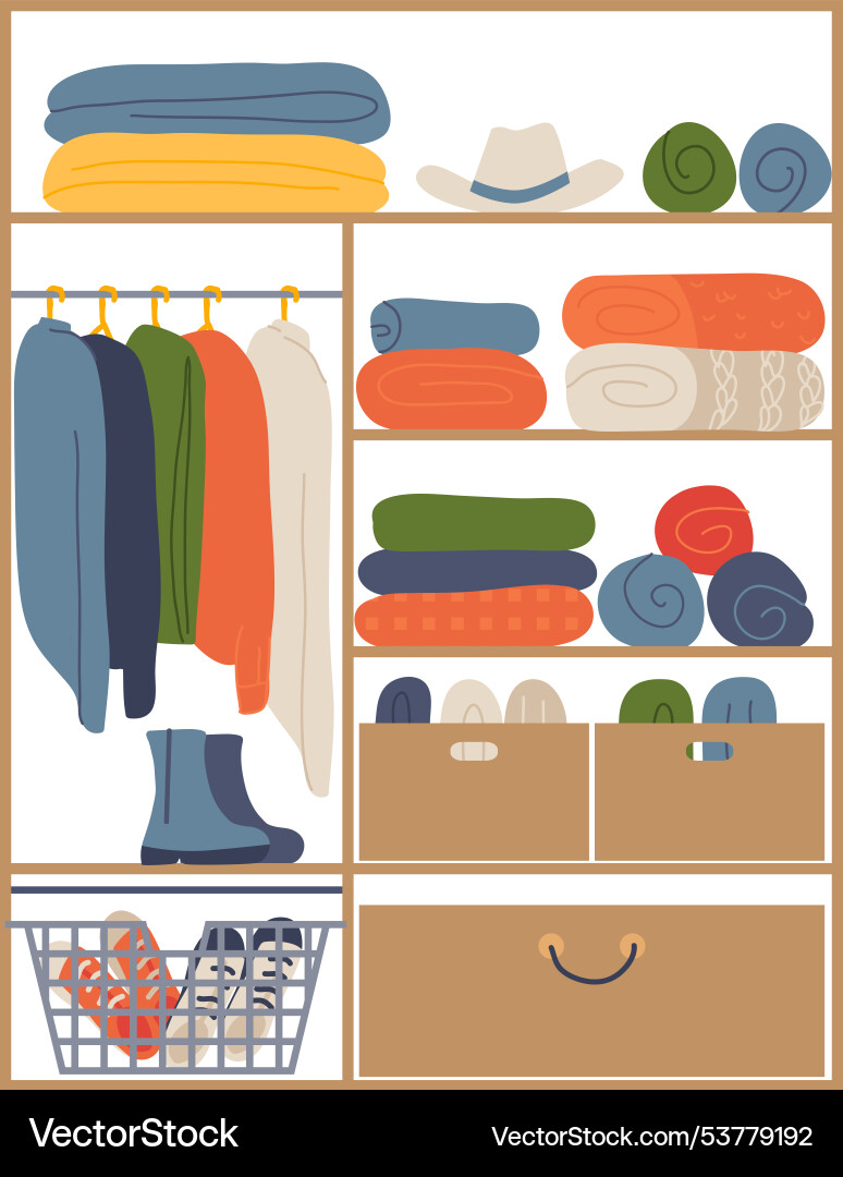 Wardrobe with organized clothes Royalty Free Vector Image