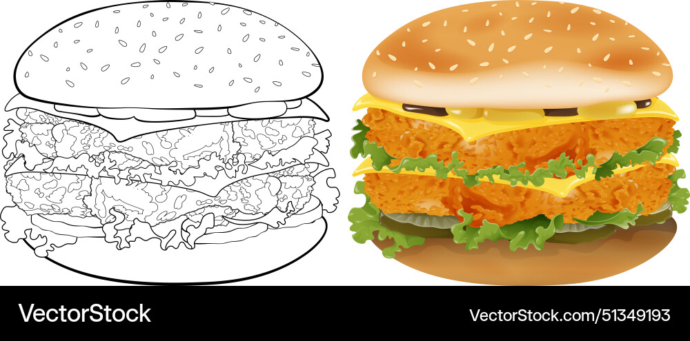 A double chicken burger Royalty Free Vector Image