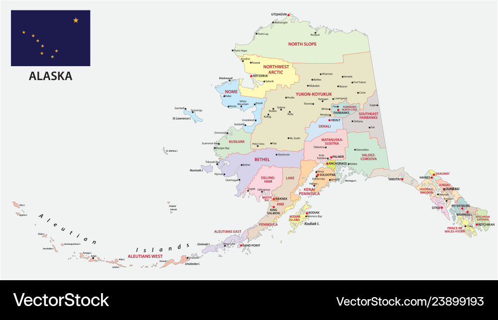 Alaska administrative and political map with flag Vector Image