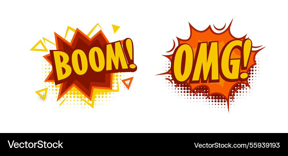 Comic style speech bubbles with boom omg text Vector Image