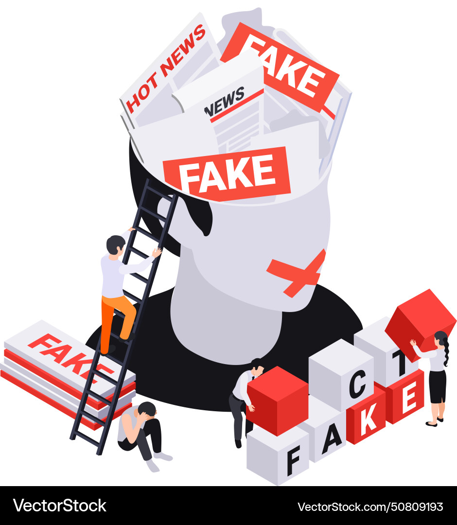 Fake news head composition Royalty Free Vector Image