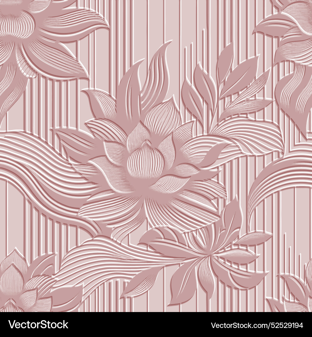 3d textured emboss lines exotic flowers leaves Vector Image