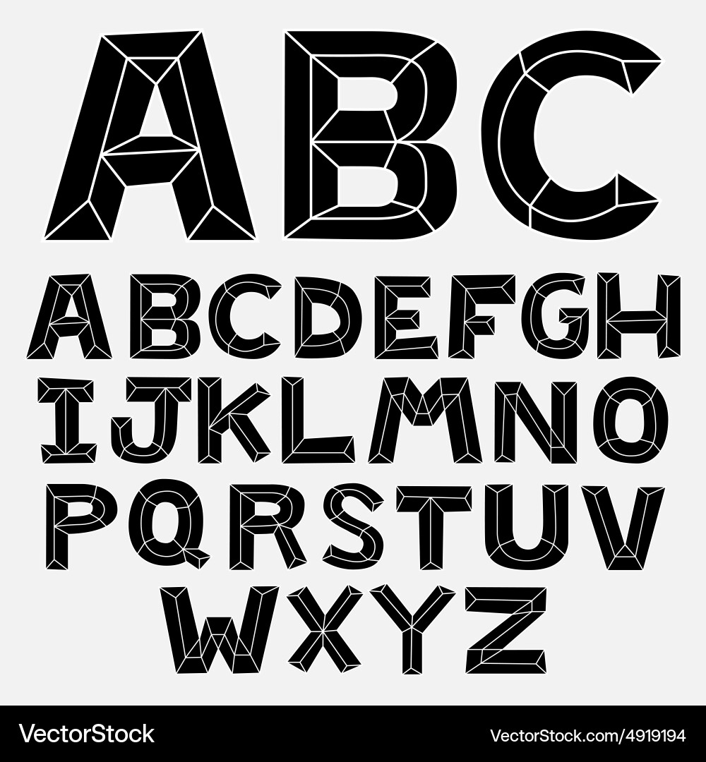 Abc bevel bw Royalty Free Vector Image - VectorStock