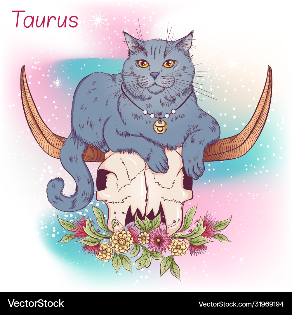 Cat zodiac color taurus Royalty Free Vector Image