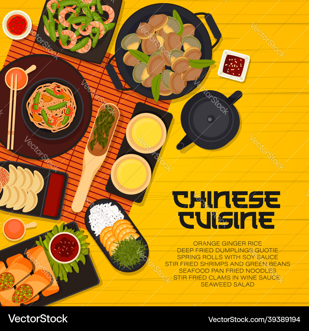 Chinese restaurant meals and drinks menu cover Vector Image