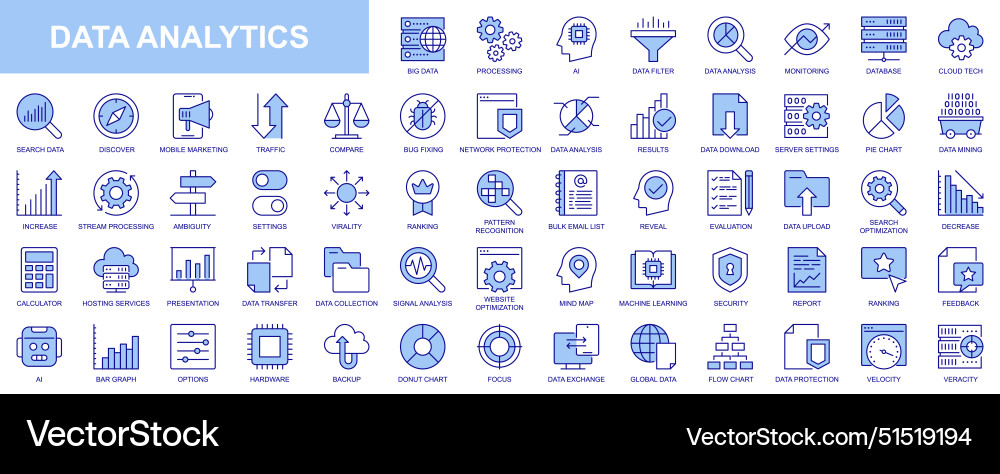Data Analytics Web Icons Set In Duotone Outline Vector Image