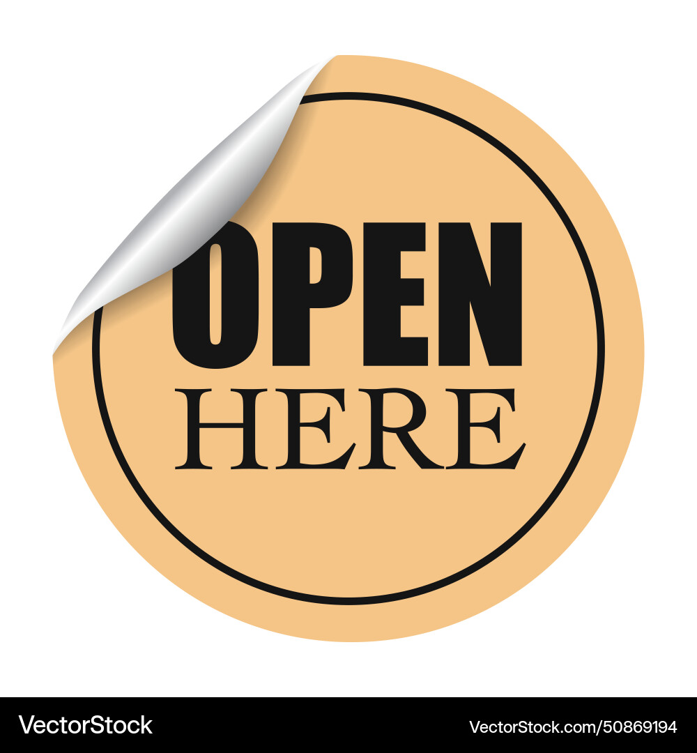 Open here sticker design realistic style Vector Image