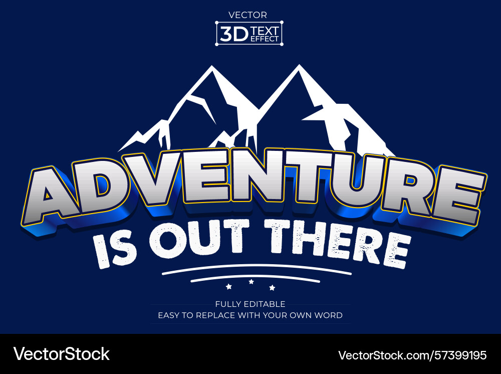 Adventure editable 3d text effect Royalty Free Vector Image