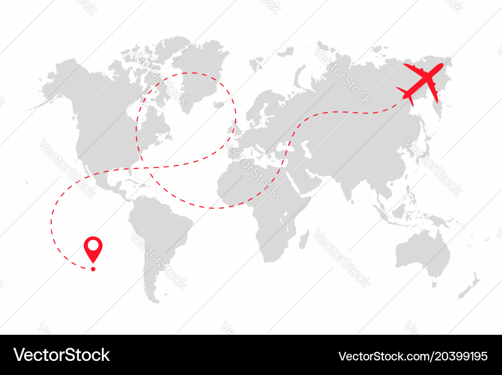 Airplane path in dotted line shape on world map Vector Image