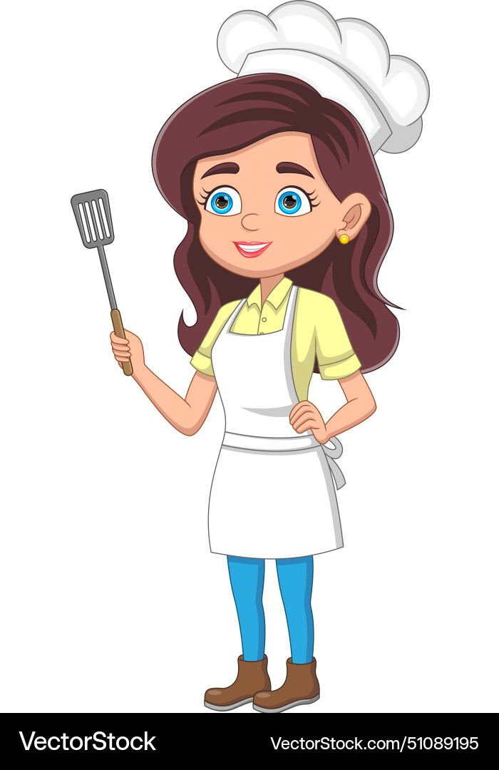 Cute chef girl holding spatula Royalty Free Vector Image