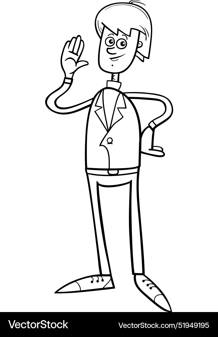 Happy cartoon young man comic character coloring Vector Image