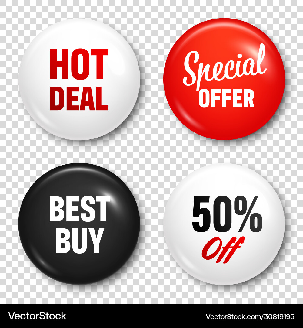 Realistic badges with text product promotion Vector Image