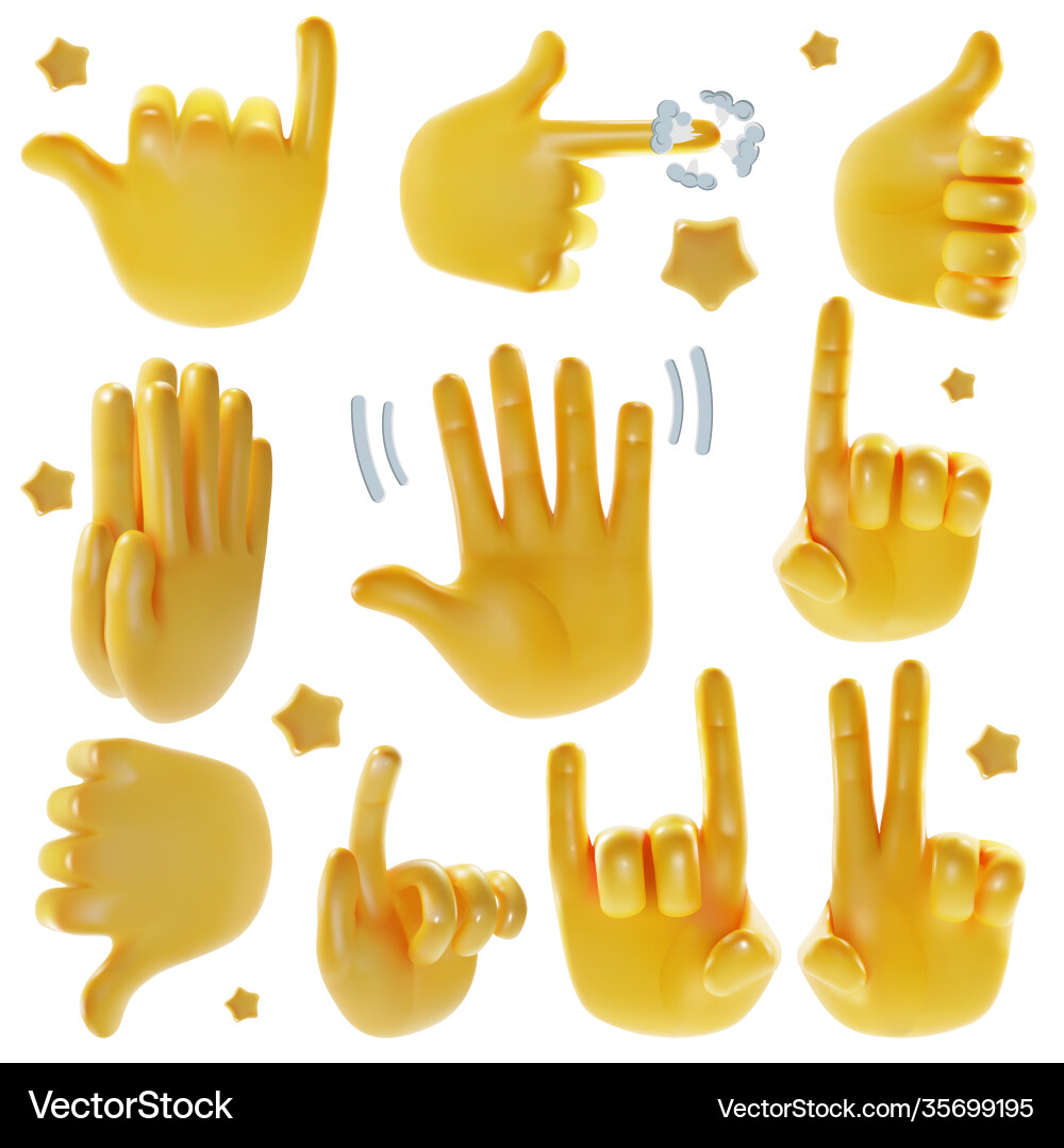 Realistic detailed 3d emoji hands set Royalty Free Vector