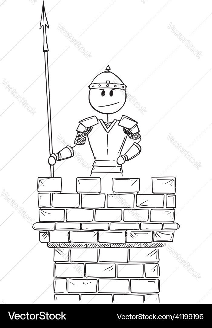 Cartoon Soldier Guard on Castle Tower Royalty Free Vector