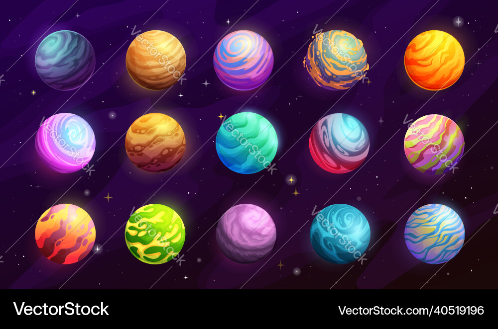Cartoon space planets with ice water and lava Vector Image